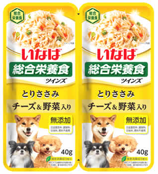 リニューアルに伴いパッケージ・内容等予告なく変更する場合がございます。予めご了承ください。 名　称 ツインズ　とりささみ　チーズ・野菜入り 内容量 80g(40gx2) 特　徴 ◆小食の愛犬がいつでもおいしく食べられる40gの小袋パック。 ...