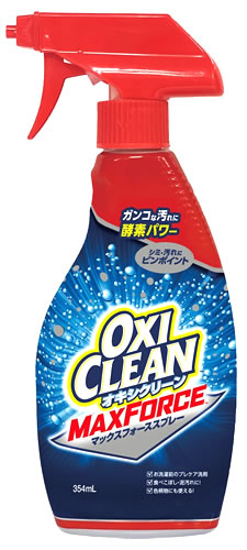 リニューアルに伴いパッケージ・内容等予告なく変更する場合がございます。予めご了承ください。 名　称 オキシクリーン　マックスフォース　スプレー 内容量 354ml 特　徴 ◆香りつき ◆色柄物OK ◆オキシクリーンシリーズの中でも、洗浄力に...