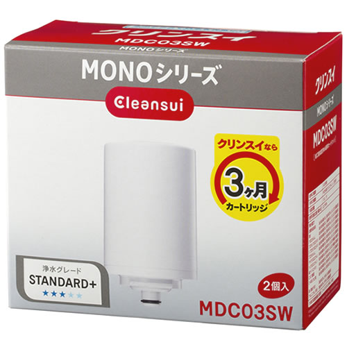 リニューアルに伴いパッケージ・内容等予告なく変更する場合がございます。予めご了承ください。 商品名称 クリンスイ　交換カートリッジ　MDC03SW 内容量 2個 特　徴 除去物質11+2MONOシリーズ用交換カートリッジ 区　分 日用雑貨/...