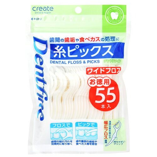 リニューアルに伴いパッケージ・内容等予告なく変更する場合がございます。予めご了承ください。 名　称 デントファイン　糸ピックス　ワイドフロス 内容量 55本 特　徴 ◆清潔効果を高めるワイドフロスを採用 285本の極細繊維を幅広くしたフロス...