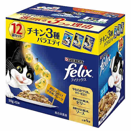 リニューアルに伴いパッケージ・内容等予告なく変更する場合がございます。予めご了承ください。 商品名称 成猫　チキン　3種バラエティ 内容量 600g(50g×12袋) 特徴 ◆おいしい！小さめフレーク◆バラエティパックが選ばれる3つの理由・...