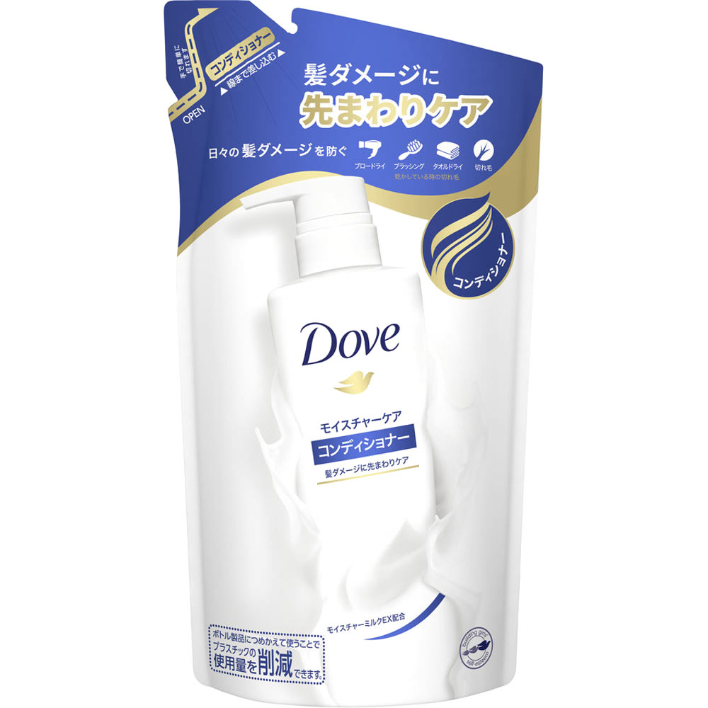 リニューアルに伴いパッケージ・内容等予告なく変更する場合がございます。予めご了承ください。 名　称 ダヴ　モイスチャーケア　コンディショナー　つめかえ用 内容量 350g 特　徴 髪ダメージに先まわりケア 日々の髪ダメージを防ぐ ブロードラ...