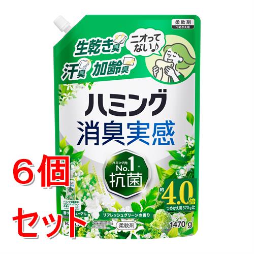 リニューアルに伴いパッケージ・内容等予告なく変更する場合がございます。予めご了承ください。 &nbsp; 商品名称 花王 ハミング消臭実感　リフレッシュグリーンの香り　つめかえ用　1470g　緑 内容量 1470g&times;6 特徴 ◆...