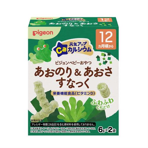 リニューアルに伴いパッケージ・内容等予告なく変更する場合がございます。予めご了承ください。 &nbsp; 商品名称 ピジョン 元気アップCa　あおのり&amp;あおさすなっく　12か月頃から　ベビーおやつ 内容量 6g&times;2袋 特...