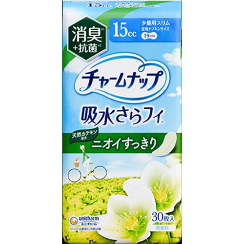リニューアルに伴いパッケージ・内容等予告なく変更する場合がございます。予めご了承ください。 &nbsp; 商品名称 ユニ・チャーム チャームナップ吸水さらフィ少量用消臭30枚 内容量 30枚 特徴 ◆消臭ポリマー（＊）配合で気になるニオイも...