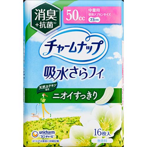 リニューアルに伴いパッケージ・内容等予告なく変更する場合がございます。予めご了承ください。 &nbsp; 商品名称 ユニ・チャーム チャームナップ中量用消臭タイプ16枚 内容量 16枚 特徴 ◆消臭ポリマー（＊）配合で気になるニオイもギュッ...