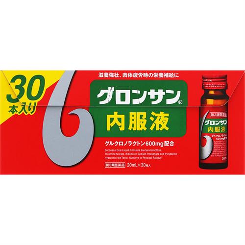 リニューアルに伴いパッケージ・内容等予告なく変更する場合がございます。予めご了承ください。 &nbsp; 商品名称 グロンサン内服液20mL&times;30 内容量 20mL 特徴 ◆グルクロノラクトン600mg配合 &nbsp; ◆疲れ...