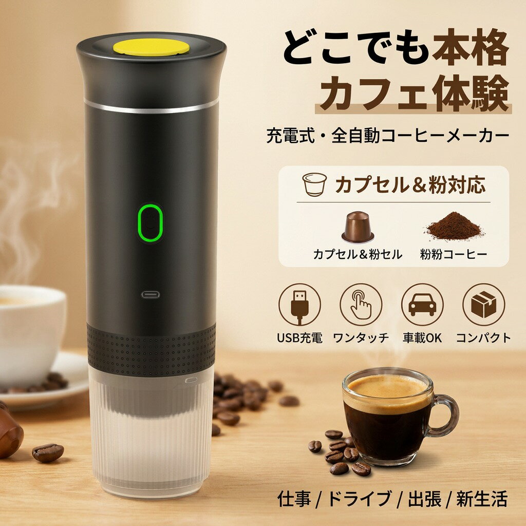 コーヒーメーカー 全自動 全自動コーヒーメーカー コーヒー コーヒーマシン カプセル式コーヒーメーカー エスプレッソマシン カプセル コーヒーギフト コーヒーパウダー 車載 ひとり暮らし 誕生日 ギフト 珈琲 充電式 母の日 父の日 記念日...