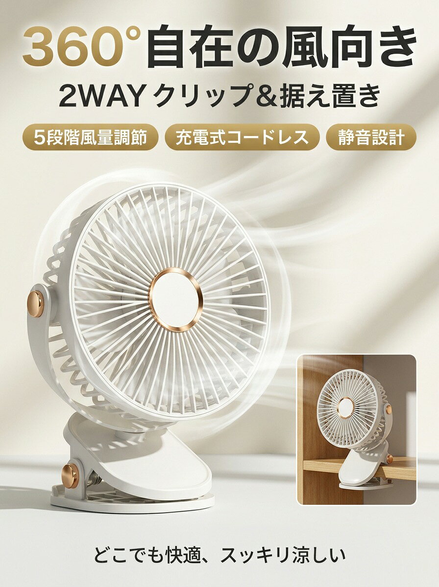 商品情報 基本仕様 スタンドサイズ/重量(約) ： 175*112*210mm / 200g 充電電池 ：充電式バッテリー4000mAh 入力：5V/1A 消費電力：4.5W 風量調節 ：5段階 羽根枚数：3枚羽根 セット内容：本体(バッテ...