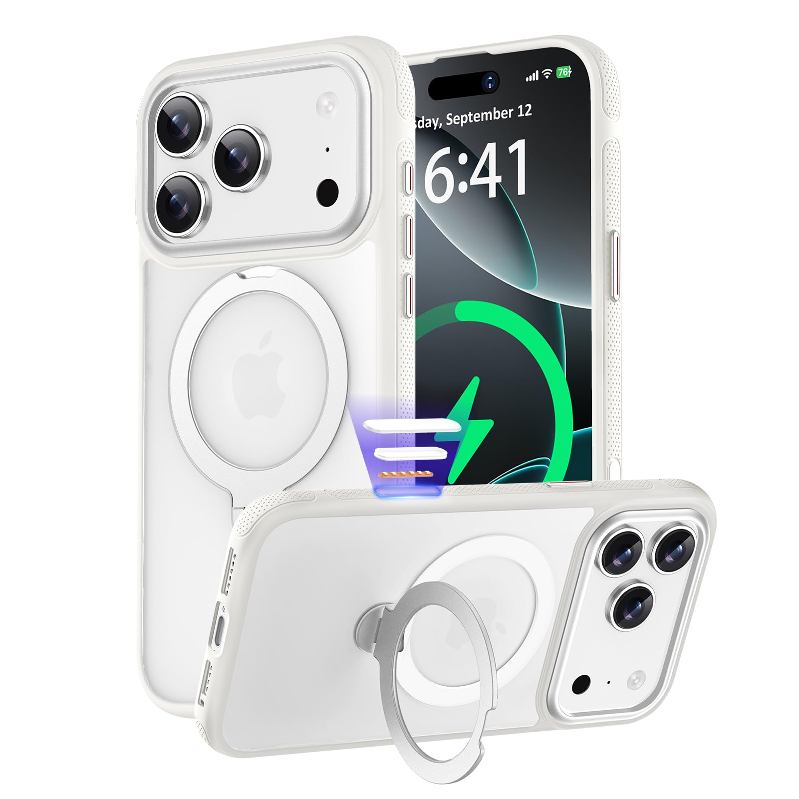 【2025斬新アップグレード＆カメラコントロールカバー&対応機種】：iPhone17pro ケース 6.3インチ用[マグセーフ対応]。 360度回転リングスタンド・カメラレンズ保護・スクリーン保護・カメラコントロールボタンカバー・折りたたみ...