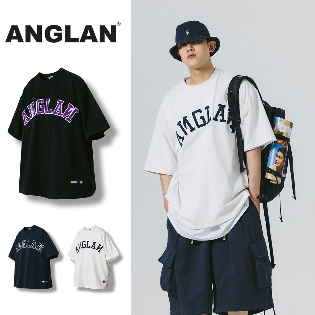 ANGLAN アングラン Applique Logo Half Tee - 送料無料 ホワイト ブラック ネイビー 半袖 無地 ユニセックス ロゴ カレッジANGLAN アングランから アップリケロゴハーフTeeが登場。 ゆったりとしたオー...