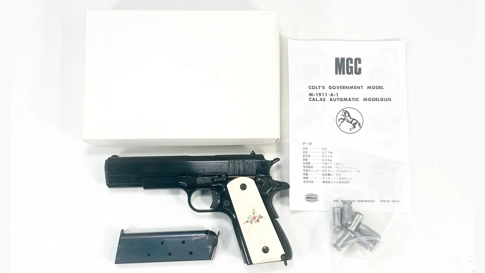 MGC製ガバメントGM2を素体としたと思われる由来不明のカスタム品。【中古・画像の物が全てです】情報不足で本来の商品仕様が判断しかねる物や、カスタム中古品等の時のみ使用します。商品現物を撮影しており、商品画像の物がすべて付属します。商品画像...