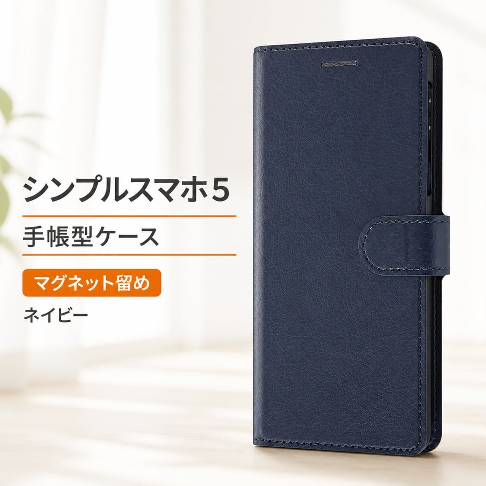 【商品説明】【商品概要】 シンプルスマホ5 手帳型ケース シンプル マグネット/ネイビー 【商品の特長】 追究された使いやすさ。 ICカードポケット・大きめ収納ポケット付き。 マグネット式なのでケースの開閉が簡単に行える。 動画視聴などに便...
