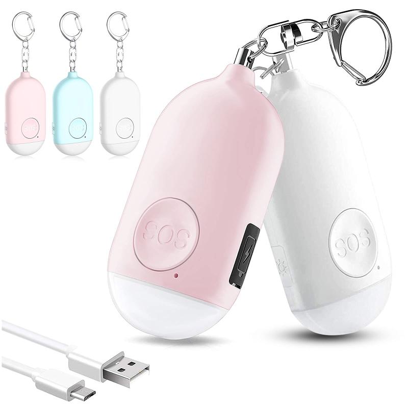 防犯ブザー【2個セット ピンク＋ホワイト】 LEDライト付き 防犯アラーム USB充電式 大音量130dB 防水 防犯 ブザー 小学生 女の子 男の子 女性 大人 子供