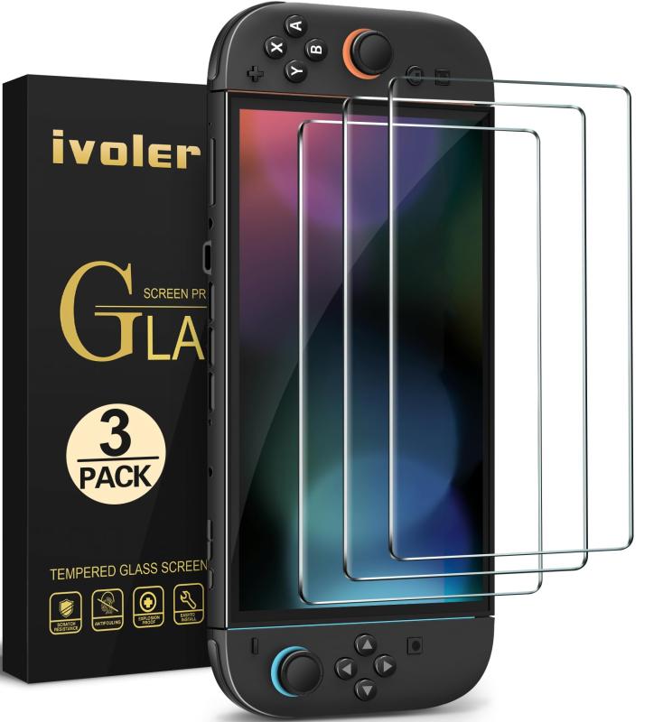 【3枚入り】 iVoler Switch/Switch 2 用 保護 ガラスフィルム スイッチ 強靭9H 3Dラウンドエッジ加工 撥水撥油 気泡防止 指紋防止 飛散防止 ピタ貼り 貼付道具付 自己吸着 9H