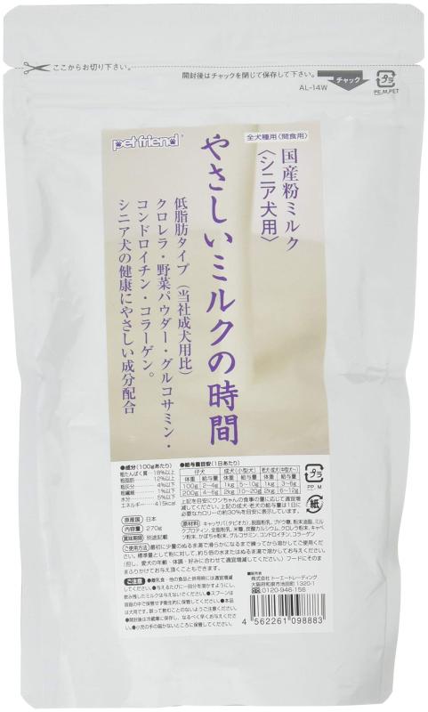 ペットフレンド 国産粉ミルク やさしいミルクの時間 シニア犬用 270グラム (x 1)本体サイズ (幅X奥行X高さ) :14×2×23.2cm本体重量:0.284kg原産国:日本