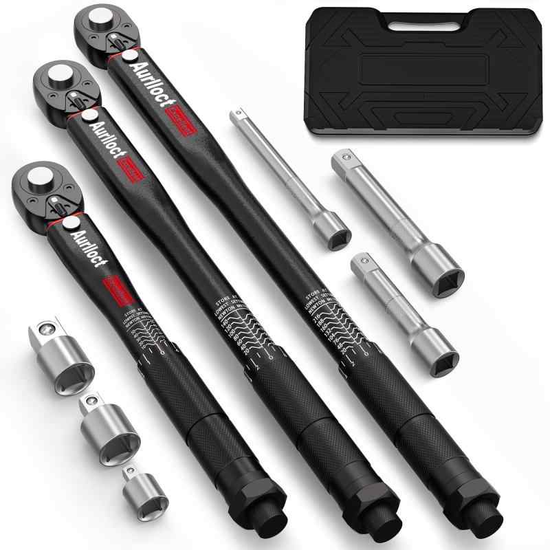Aurlloct トルクレンチセットプレセット型 9点組 差込角12.7 mm(1/2インチ) 20-230N.m,9.5 mm(3/8インチ) 10-140N.m,6.35 mm(1/4インチ) 5-55N.m 自転車 バイク 車 高精度...