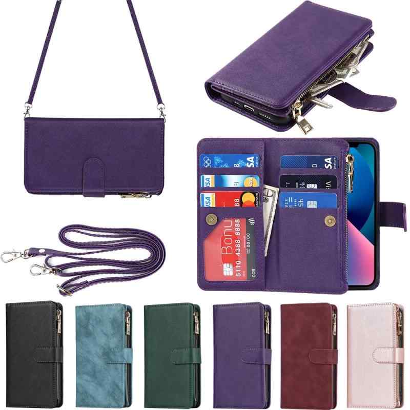 Eastwave for アイフォン13 Mini ケース for iPhone 13mini 縄掛けケース 手帳型 財布型 ICカード コインポケット ストラップ付き カード 収納 小銭入れ ファスナーポケット付き PUレザー 6色 パー...