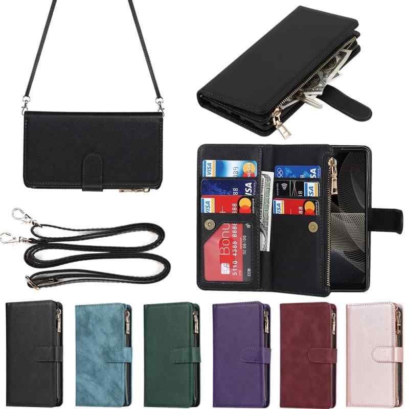 Eastwave for Sony Xperia Ace II SO-41B ケース for Xperia L5 / Ace 2 SO41B 縄掛けケース 手帳型 財布型 ICカード コインポケット ストラップ付き カード 収納 小銭入れ ...