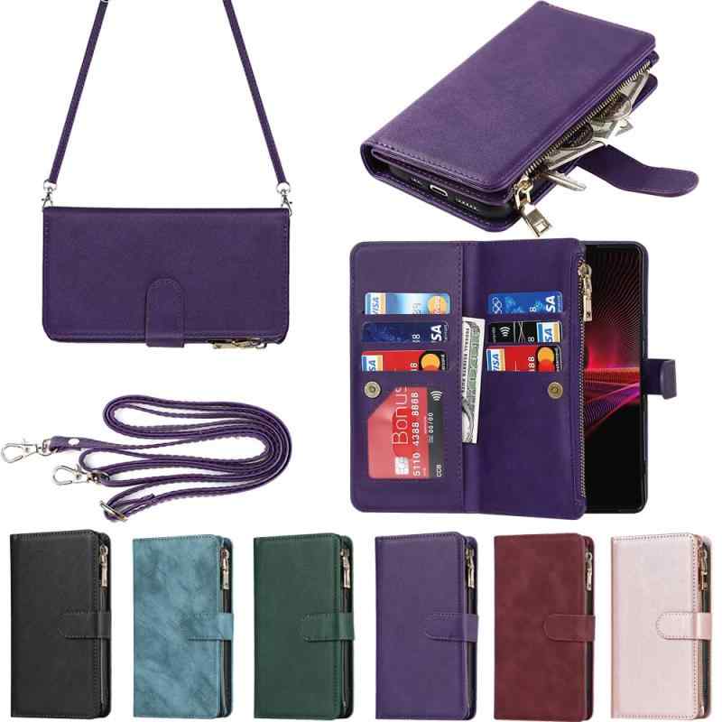Eastwave for Sony Xperia 1 III SO-51B / SOG03 ケース for Sony Xperia 1iii 縄掛けケース 手帳型 財布型 ICカード コインポケット ストラップ付き カード 収納 小銭入れ ...