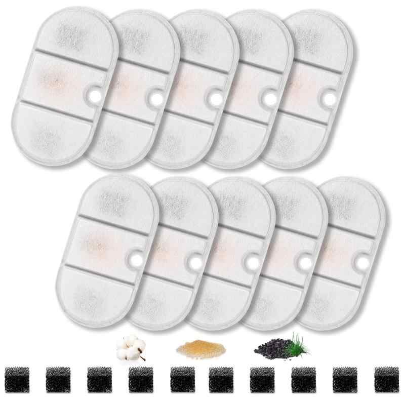 Hantoc 猫 犬 給水器 交換用フィルター 10セット交換用スポンジ付き 軟水化フィルター 純正活性炭+イオニック スマートペット用 フィルター 交換樹脂 PLWF002/ WF002-11M/WF002-11W/WF002-11G 2...