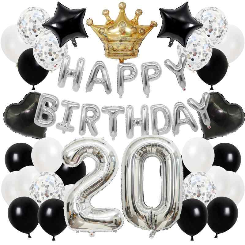 誕生日 バルーン 風船セット 飾り付け 20歳 happy birthday ガーランド バースデー 飾り ハッピーバースデー 王冠 大きい数字 紙吹雪風船 パーティー プレゼント サプライズ 男の子 女の子 ブラ
