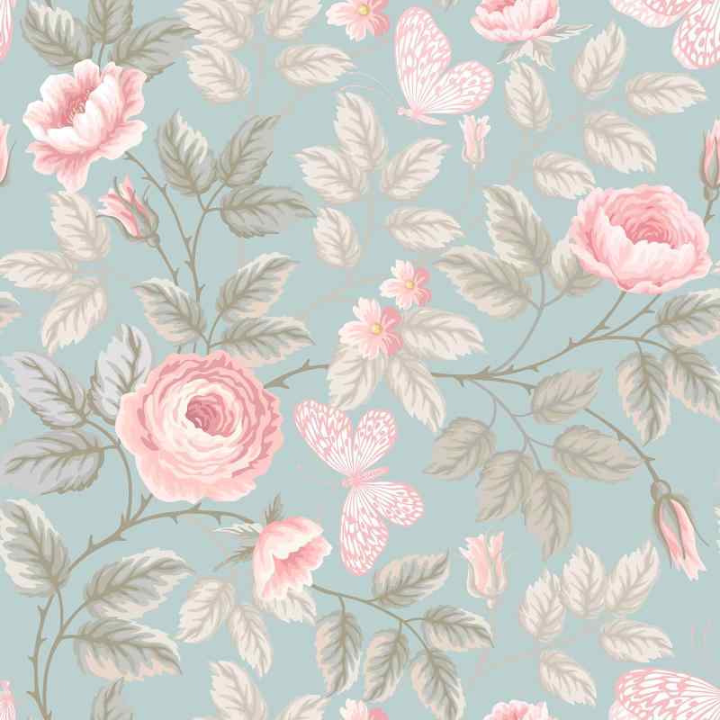 VEELIKE レトロ花柄 壁紙 リメイクシート 壁紙シール バラ 水色 剥がせる 44.5cm 3m のり付き 厚手 透けない 防水 耐熱 防汚 PVC 塩ビ ウォールステッカー クロス ふすま紙 襖紙 障子紙 賃貸 DIY 簡...