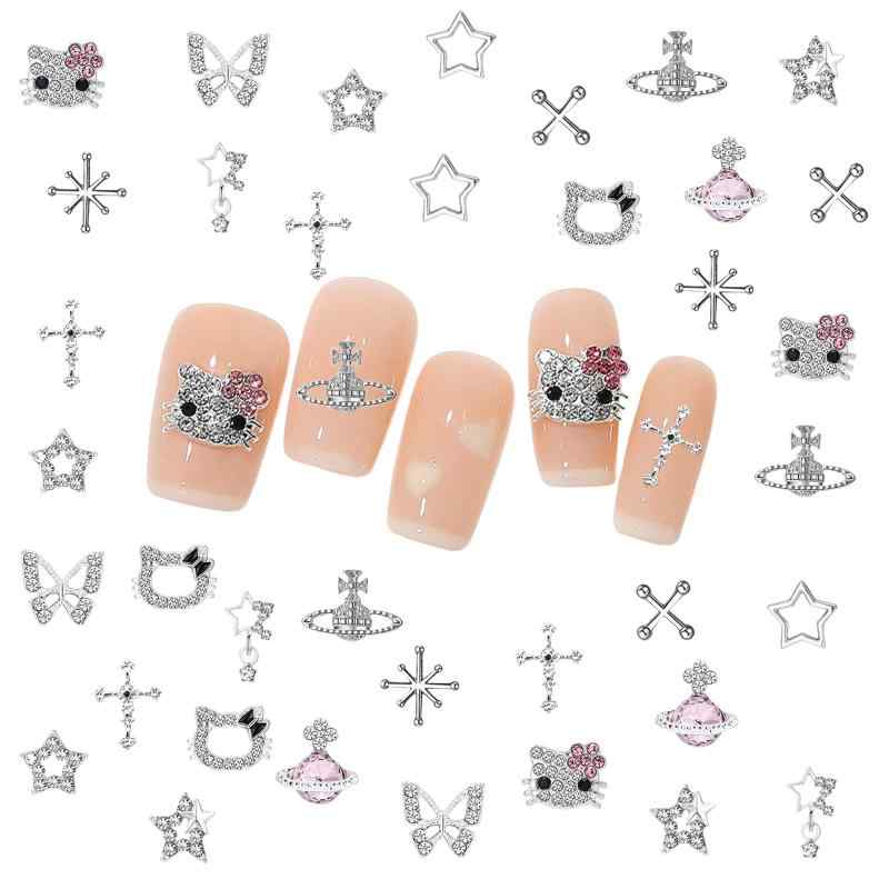 ネイルパーツ キティ 星 クロス 3D 立体 可愛い 大きい 猫 蝶 惑星 十字架 ネイルパーツ ストーン シルバー メタルパーツ ネイルアート デコパーツ ジュエリーパーツ 手芸 ハンドメイド レジ【可愛いネイルパーツ】星、クロス、惑星、...