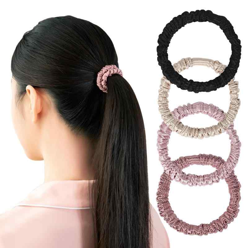 Yimuaya シルク ヘアゴム 4個セット シュシュ 跡がつかない 19匁のシルク100% 幅1cm 髪ゴム 静電気防止 髪に優しい ヘアシュシュ 大人 黒 ヘアアクセサリー おしゃれ プレゼントやギフトにも最適【天然シルクヘアゴム】毎日...