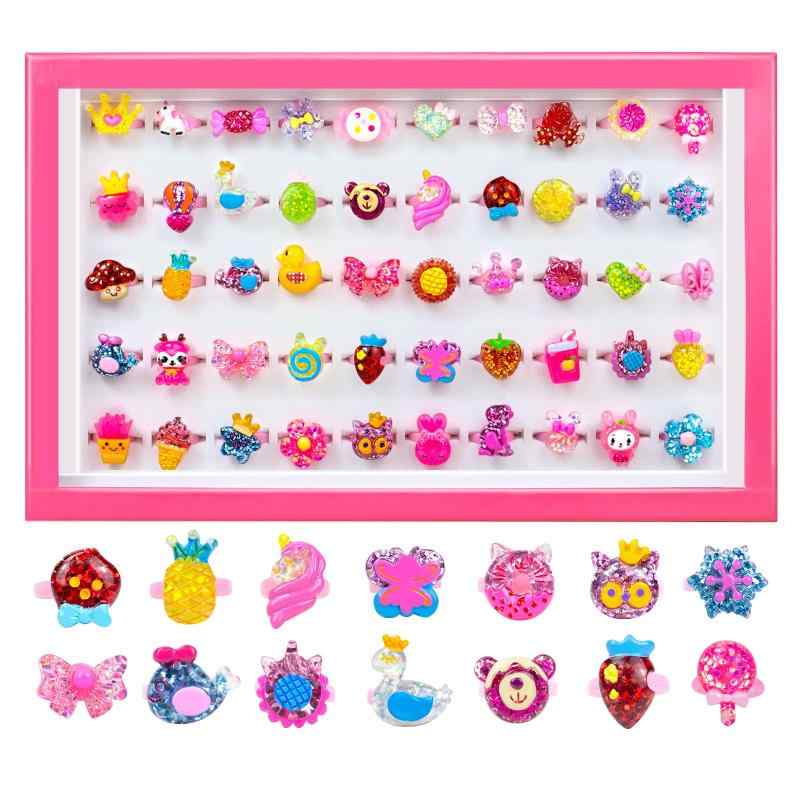 [Ynanimery] 指輪 おもちゃ 女の子 リング セット 50点 かわいい ピカピカ プラスチック おしゃれ ごっこ遊び プリンセス クリスマス 誕生日 ひな祭り 縁日 景品 プレゼント【可愛い指輪セット】子供用指輪 おもちゃ50点セ...