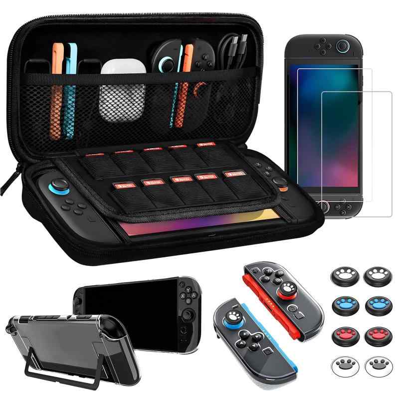 Smatorch Switch 2 用 ケース [2025業界Newモデル] スイッチ2 ケース EVAハードシェル 収納ケース＋ガラス保護フィルム*2＋分体式設計 PCカバー+TPUグリップカバー＋スティックキャップ8枚 ソフト収納【Sw...