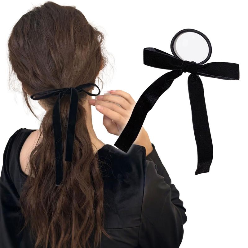 Sheepyo ベロア リボン ヘアゴム 黒 ヘアアクセ ベルベット シュシュ ヘアアクセサリー 髪飾り リボン 赤 結婚式 おしゃれ 髪ゴム【製品サイズ】 ベルベットリボンの幅は約2cm、リボンの幅は約13cm、長さは約16cm、ヘアゴム...