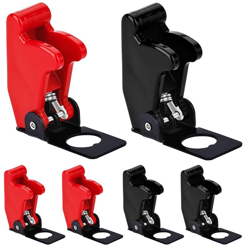 MKBKLLJY 6個入り 12mm/0.47インチ取り付け穴付き 赤/黒の安全フリップカバー 防塵防水プラスチックキャップ航空機用ガードカバー 頑丈なトグルバットハンドルスイッチ用仕様:適合ネジ径:12mm/0.47インチ、材質:プラスチ...