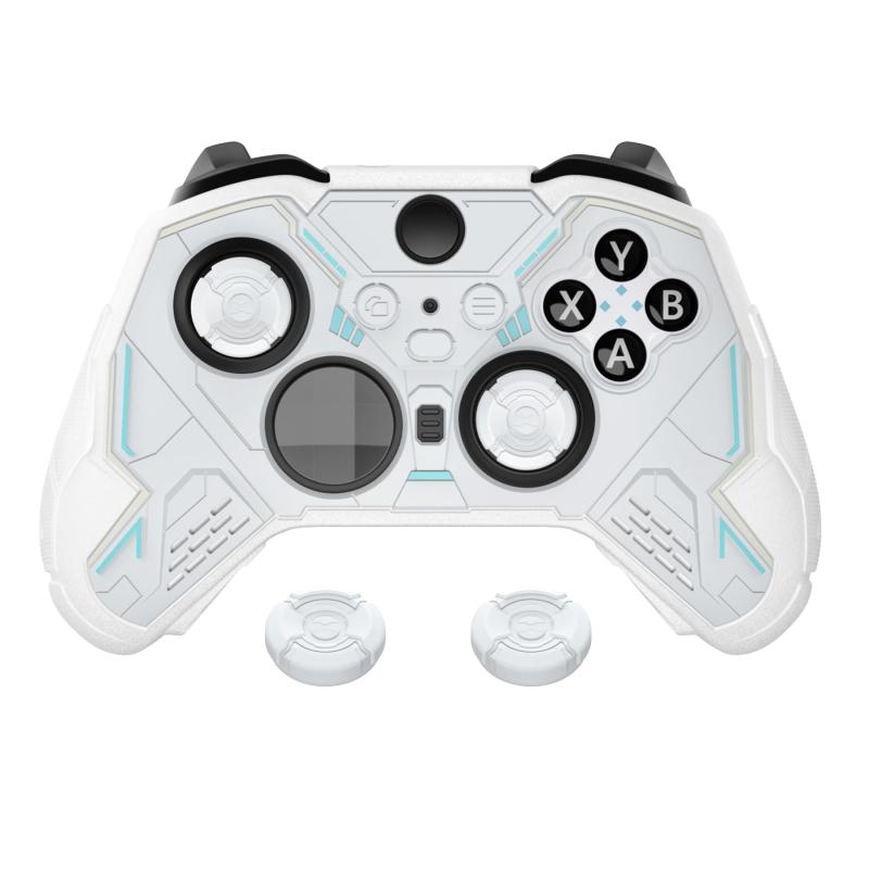 PlayVital Stellar Mecha Xbox Elite Series 2 対応 シリコン保護カバー Xbox Elite 2 対応滑り止めグリッププロテクター サムグリップキャップ2個＆ステッカーシール付属 メカニカルホワイト...