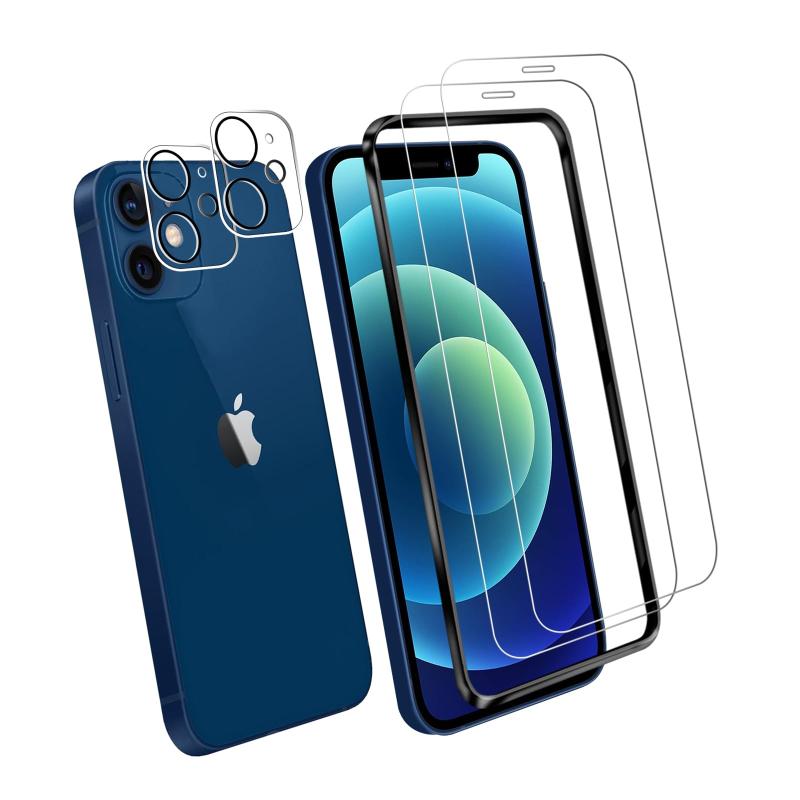 PCduoduo iPhone 12 mini ガラスフィルム ガイド枠付き 2枚強化ガラス 2枚カメラフィルム 日本旭硝子素材AGC 超薄型 高透過率 硬度9H 気泡防止 飛散防止 液晶保護フィルム 簡単貼り付け 交換可能【対応機種】FO...