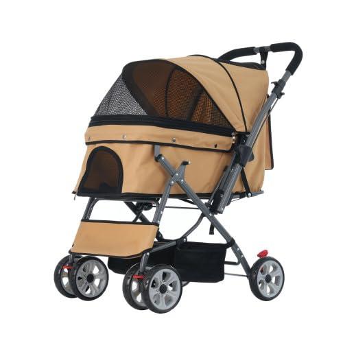 BTM ペットカート 対面式 折りたたみ 多頭 中型犬 小型犬 猫 3way 軽量 組立簡単 工具不要 介護用 ドッグカート ペットバギー 犬 猫 動物 ペット用品材質： カバー：オクスフォード紡績 フレーム：スチール タイヤ：EVA耐荷重...