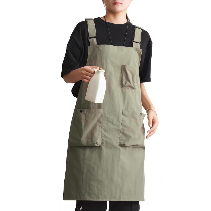 [Mutenye] エプロン H型 レディース メンズ 防水 速乾 汚れにくい 調節可能 大容量ポケット付き おしゃれ シンプル 無地 カフェエプロン キッチン 飲食店 料理用 作業用【シンプル防水エプロン】サイズ：長さ77cm、裾幅73c...