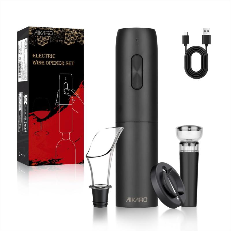 AIKARO - 電動ワイン栓抜き 自動コルク抜き[パワフル] この電動栓抜きは、満充電時に 40 本のワインボトルを開けることができ、コルクを 6 秒以内で抜き取ることができます。