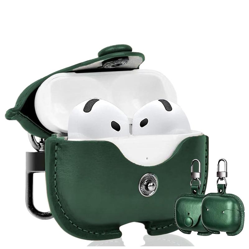 UIUIKA For Airpods 4用 ケース エアーポッズプロ4 ケース本革 PU革 Airpods 4 レザーケース カバー 落下防止 耐衝撃 LEDライト可視 持ち運びに便利(グリーン)【対応機種】Airpods 4のために設計さ...