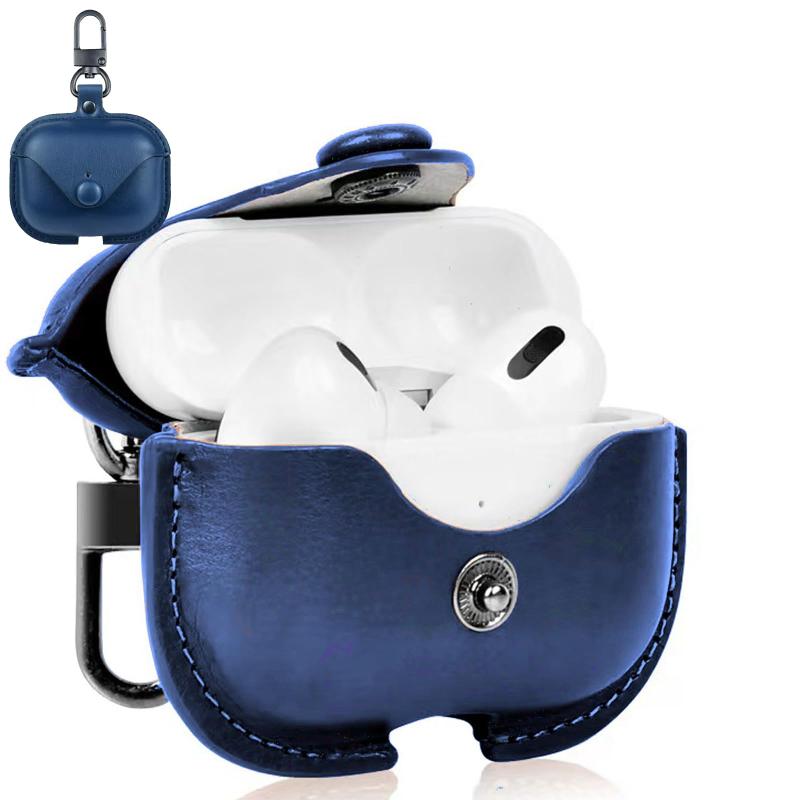 UIUIKA For Airpods Pro 2 用 ケース(2023/2022)エアーポッズプロ2 ケース本革 PU革 AirPods Pro 2 レザーケース カバー 落下防止 耐衝撃 LEDライト可視 持ち運びに便利(ブルー)【対応機...