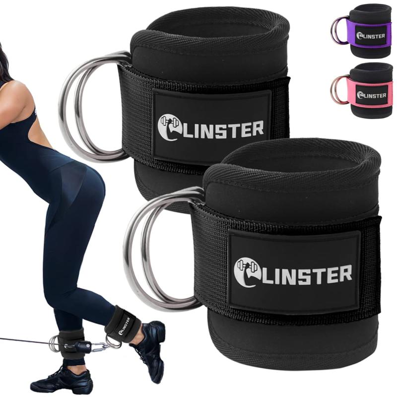 LINSTER ケーブルマシン用アンクルストラップ (ペア) 調節可能なフィット感、快適なネオプレンとダブル D リング、アンクルストラップ ジム ケーブル アタッチメント、臀筋トレーニング、レケーブルマシン用のアップグレードアンクルストラ...