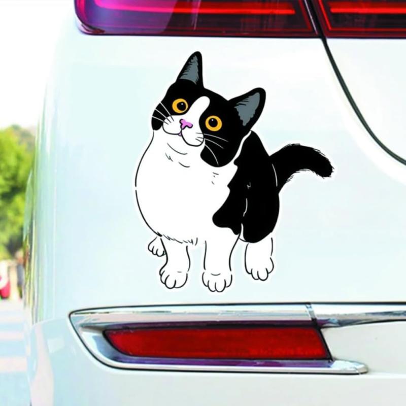 2PCS 黒と白の猫をテーマにしたステッカー 12.5x15cm ノートパソコン、車、冷蔵庫の装飾に最適 傷防止ステッカー 傷防止 |#DS38--高品質で長持ちするビニール。鮮やかな発色で紫外線カット。反射防止マット仕上げ。--貼り付けと...