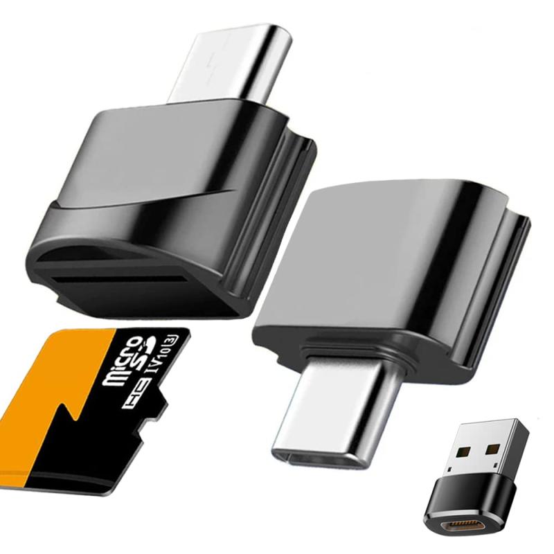 Xiatiaosann USB CからマイクロSD TFカードリーダー、タイプCからマイクロSD OTGスマートメモリリーダーアダプター、タイプCからUSBアダプター付き (2個)高効率転送: USB Cを使用してメモリカードからデータを読...