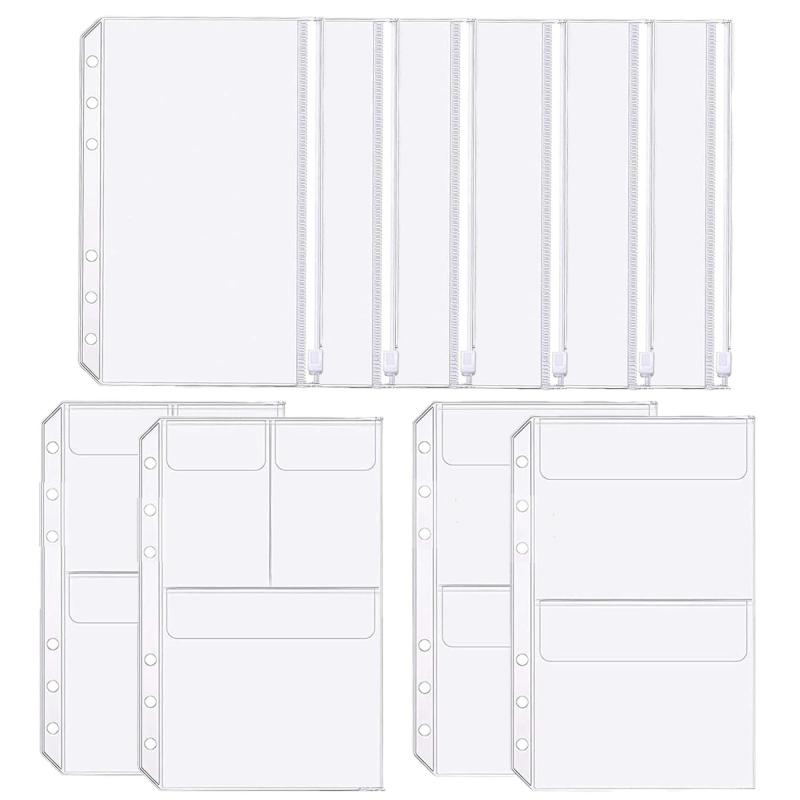 BLOOPIC A5 システム手帳リフィル クリアポケット 10枚セット ファスナーポケット付き 名刺ホルダー 書類ホルダー 半透明 6穴リフィル 3種類 フタ付きポケット 整理 紛失防止 多機能 差し替え 【商品詳細】10点セットの6穴 ...