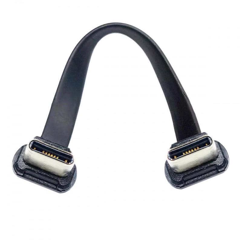 CY ケーブル USB-C タイプ C - USB-C 超スリム フラット パワー USB2.0 データ ケーブル アングル コネクタ 65W 急速充電 ノートパソコン タブレット 電話用 ブラック長さ70mm、コネクタ付属、材質:超薄型T...