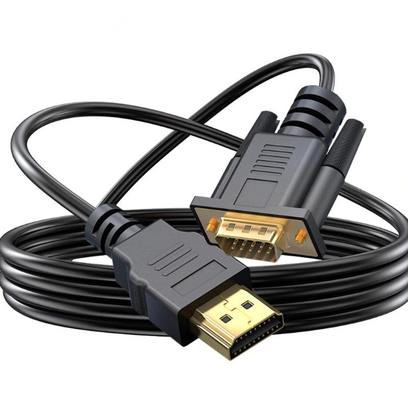 HDMI - VGA 1.8m ケーブル(逆方向に非対応)、一体型ケーブル、取り替える必要がなく、接続が便利 ， HDMI (ソース) - VGA (ディスプレイ) ケーブル (オス - オス) PC,モニター,プロジェクター, HDTVに...