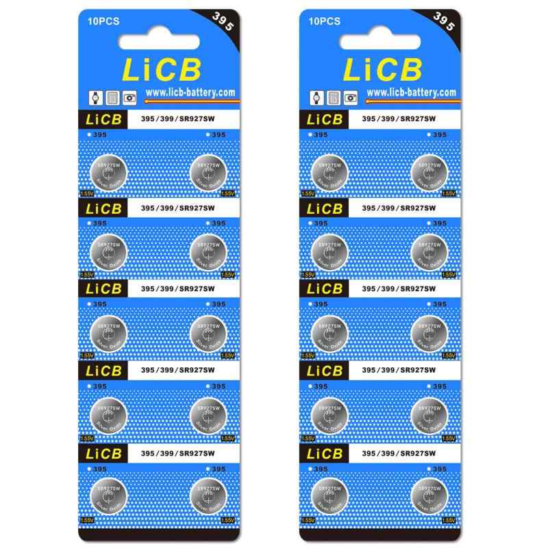 LiCB 20個 SR927SW ボタン電池 時計用【SR927sw、395、LR927、AG7、399、LR57、SR927相当品】「電池の特徴」厳しい電池テストを可決して、高品質SR927SW酸化銀電池サイズ：9.5mm*2.6mm 電...