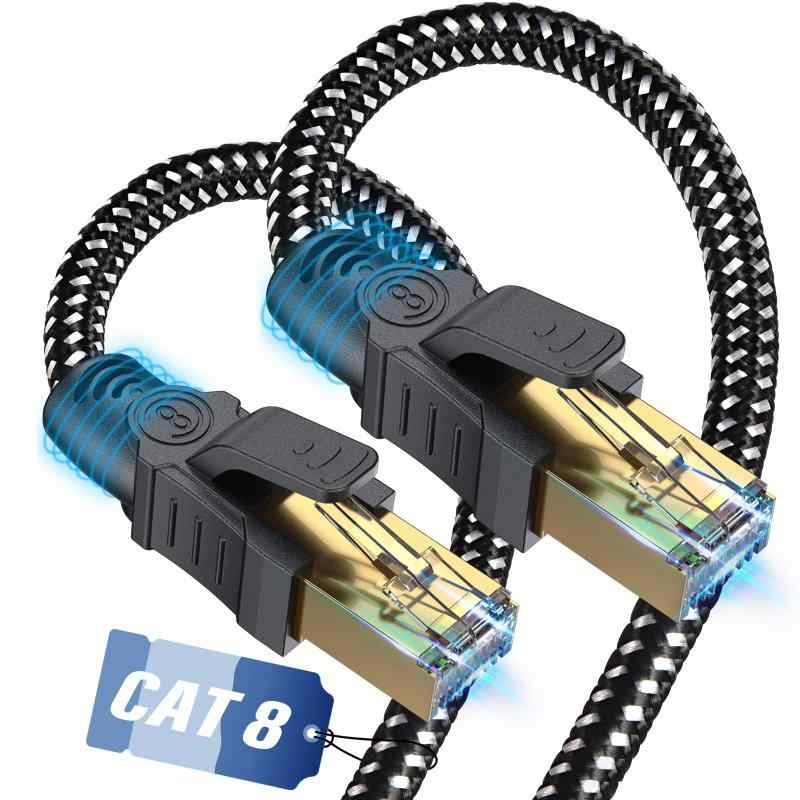 SWECENT LANケーブル CAT8 2M,メッシュ有線lanケーブル カテゴリー8 超高速40Gbps/2000MHz らんけーぶる RJ45金メッキコネクタ イーサネットけーぶる 爪折れ防止 シールド ネット パソコン モデム ルー...