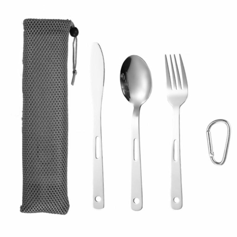 カトラリーセット キャンプ ナイフ/スプーン/フォーク 収納袋付き(セット) ステンレカトラリーキャンプ超軽量 アウトドア頑丈 コンパクト調理器具 キャンプ ソロキャンプ アウトドア用品 3点セットでキャンプに必要なカトラリーが完備：本品は...