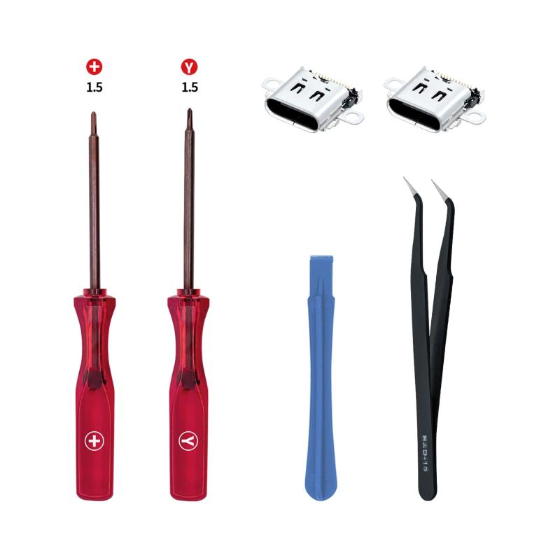Mcbazel 2枚入り Switch本体用充電コネクター交換部品 USB-C ポート Switch対応 修理パーツ スイッチ/スイッチ有機EL 修理部品&amp;ツールキット付き-【Switch用】Switch用交換用USB Type-C...